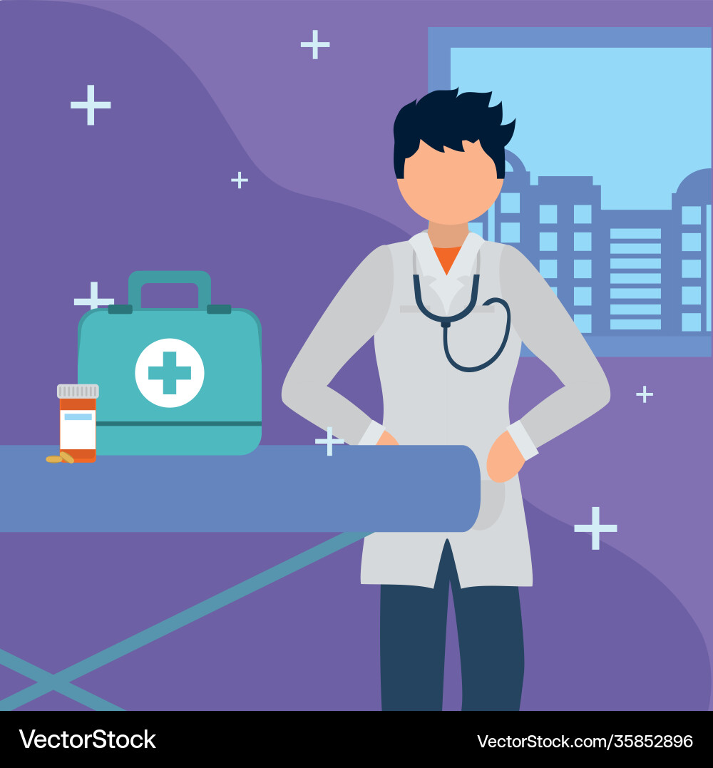 Man doctor with medical kit design Royalty Free Vector Image