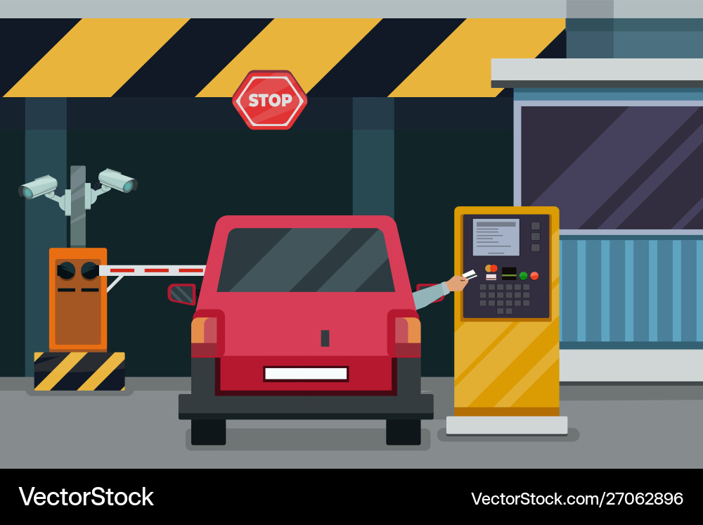 Parking entrance with security barrier gate and Vector Image