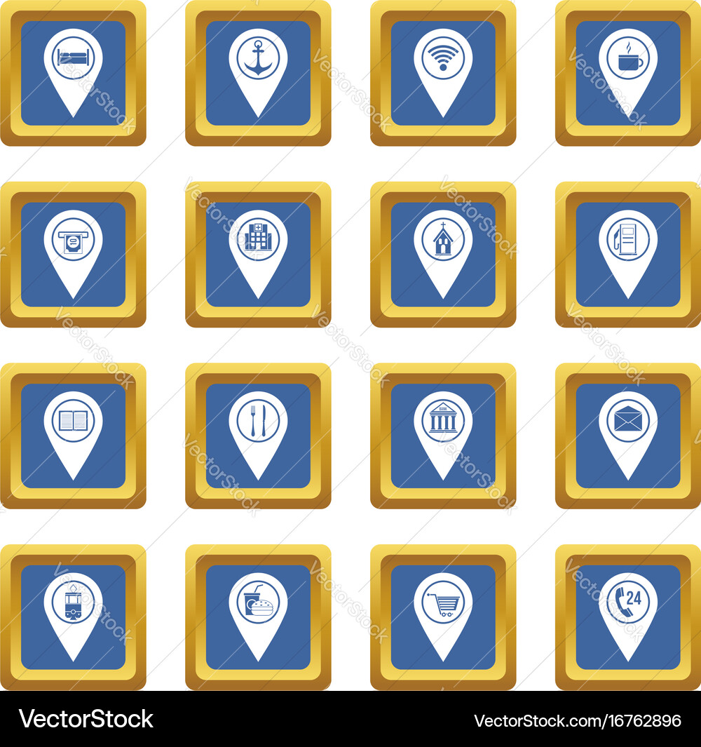 Points of interest icons set blue Royalty Free Vector Image