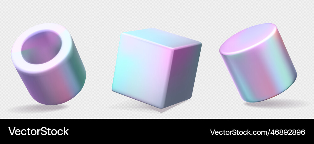 Realistic 3d set of iridescent geometric figures Vector Image