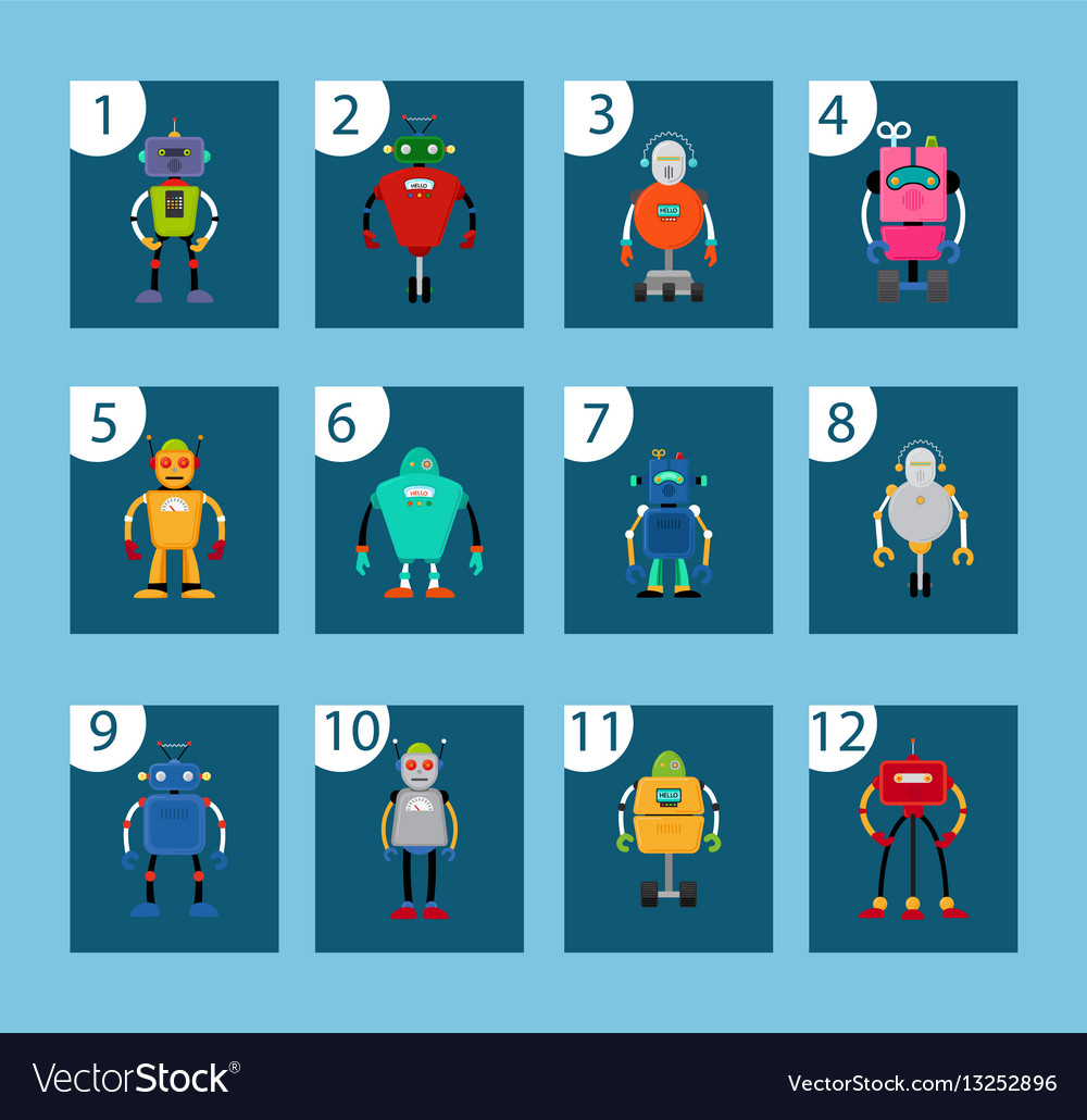 Robots and numbers game cards Royalty Free Vector Image