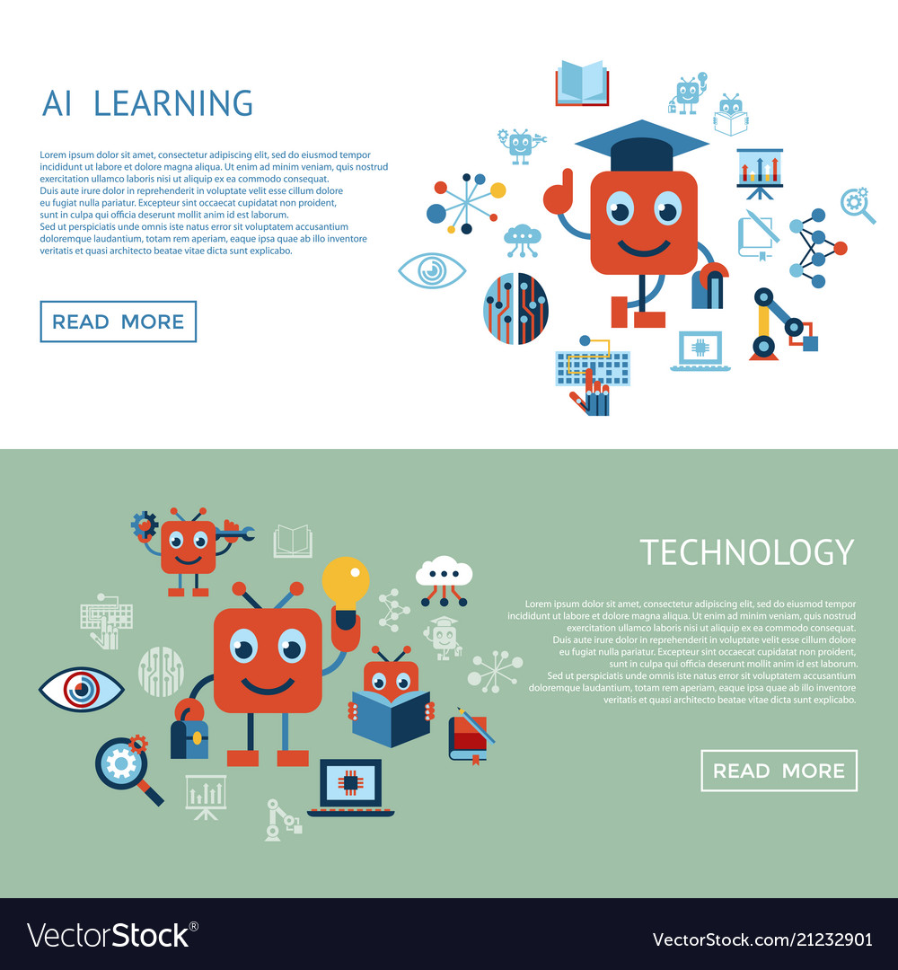 Artificial intelligence self learning icon set Vector Image