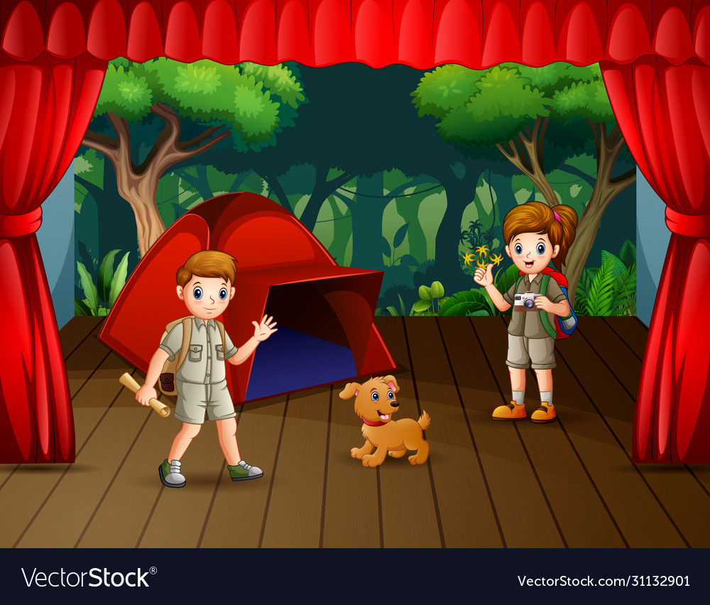 Camping drama scout on stage Royalty Free Vector Image