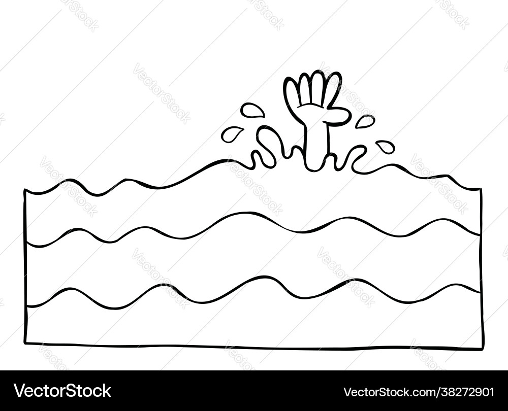 Cartoon man and his hand drowning Royalty Free Vector Image