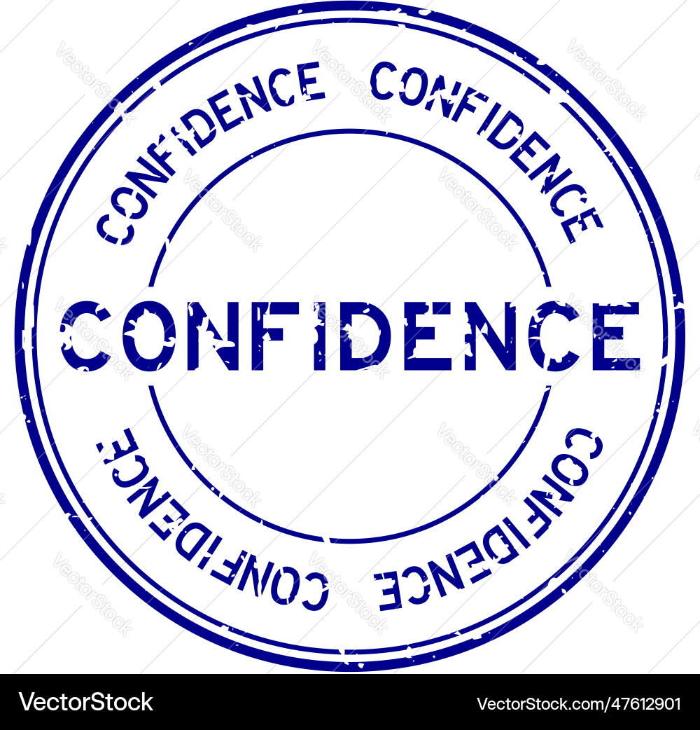 Grunge blue confidence word round rubber seal Vector Image