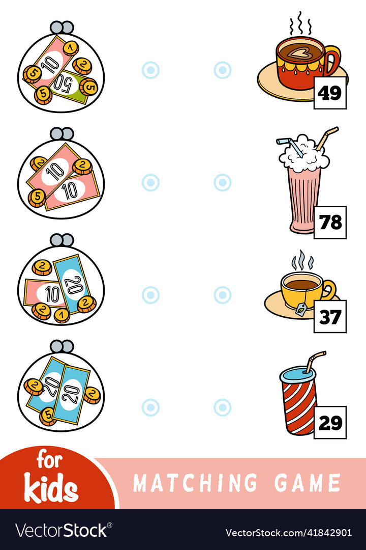 Matching game for children count how many money Vector Image