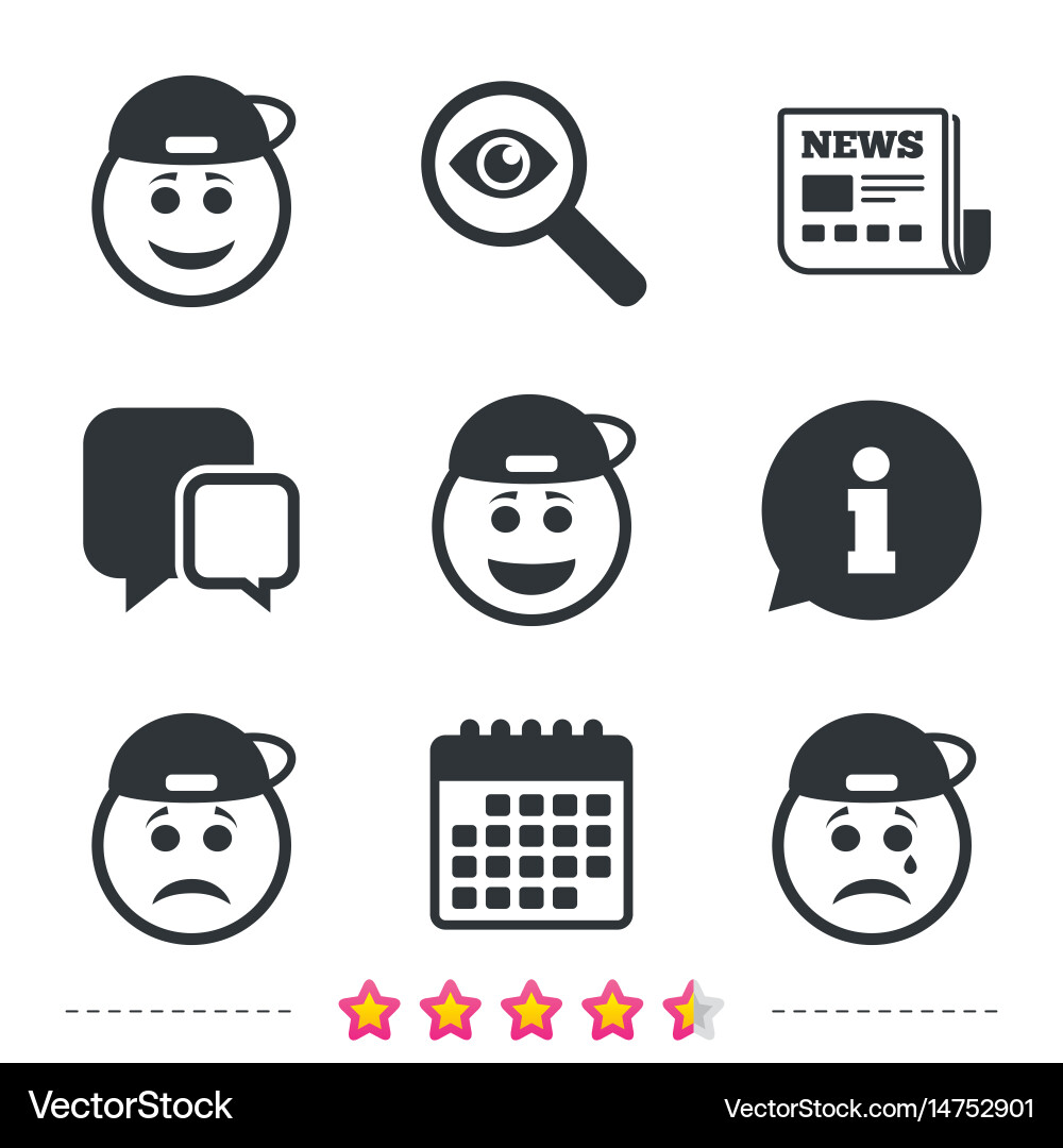 Rapper smile face icons happy sad cry Royalty Free Vector