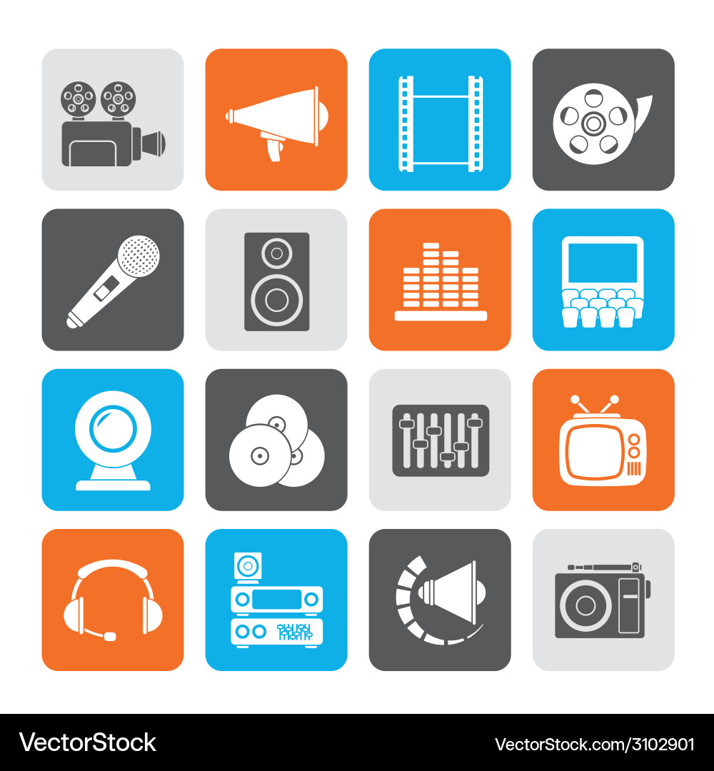 Silhouette audio and video icons Royalty Free Vector Image