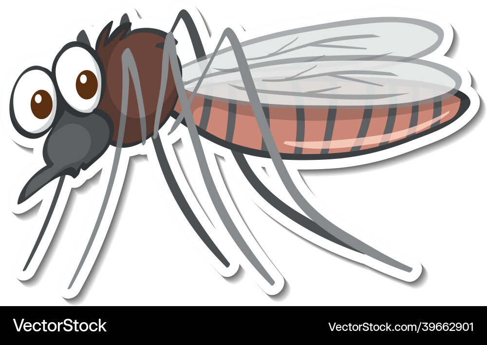 Sticker design with a mosquito cartoon character Vector Image