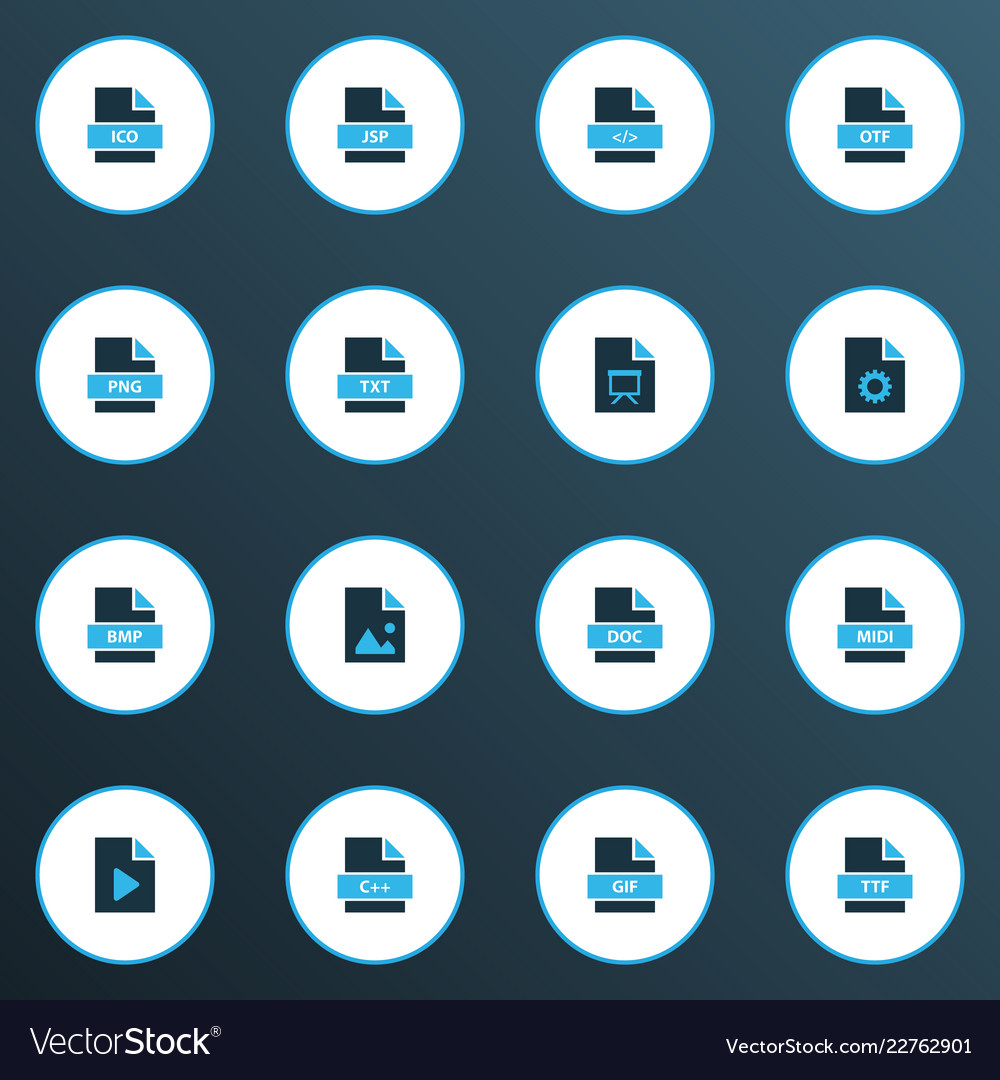 Types icons colored set with programming language Vector Image