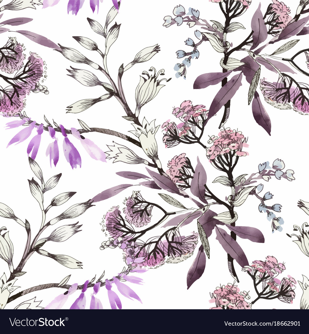 Watercolor seamless pattern with colorful flowers Vector Image