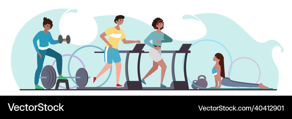 Young men and women athletes doing exercises Vector Image