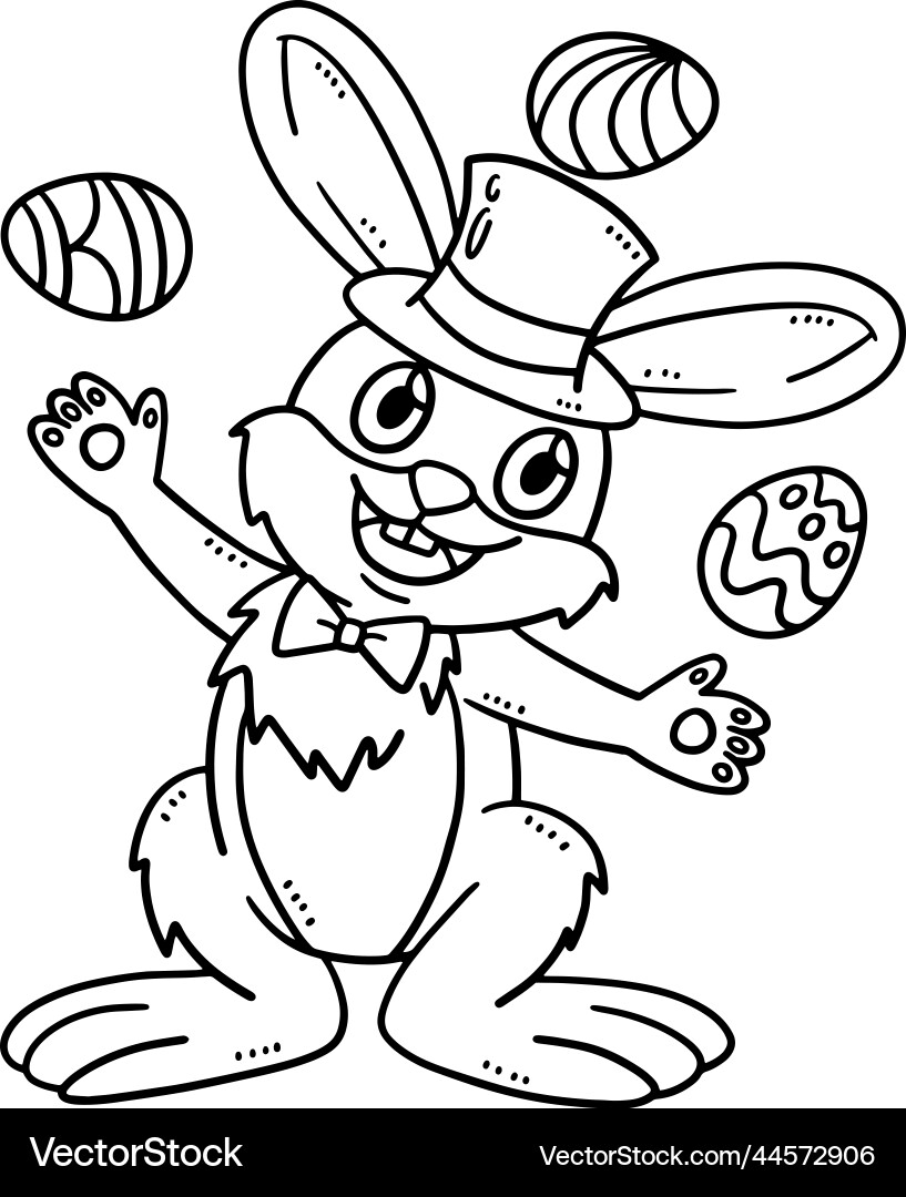 Bunny juggling easter eggs isolated coloring page Vector Image