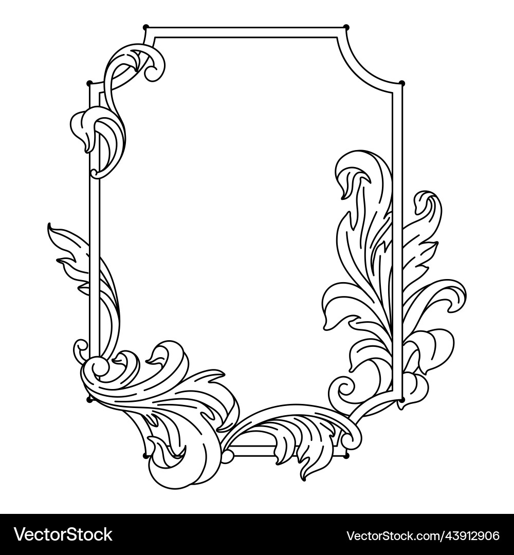 Decorative floral frame in baroque style engraved Vector Image