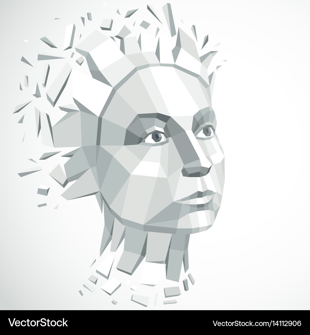 Face of a thinking woman created in low poly Vector Image