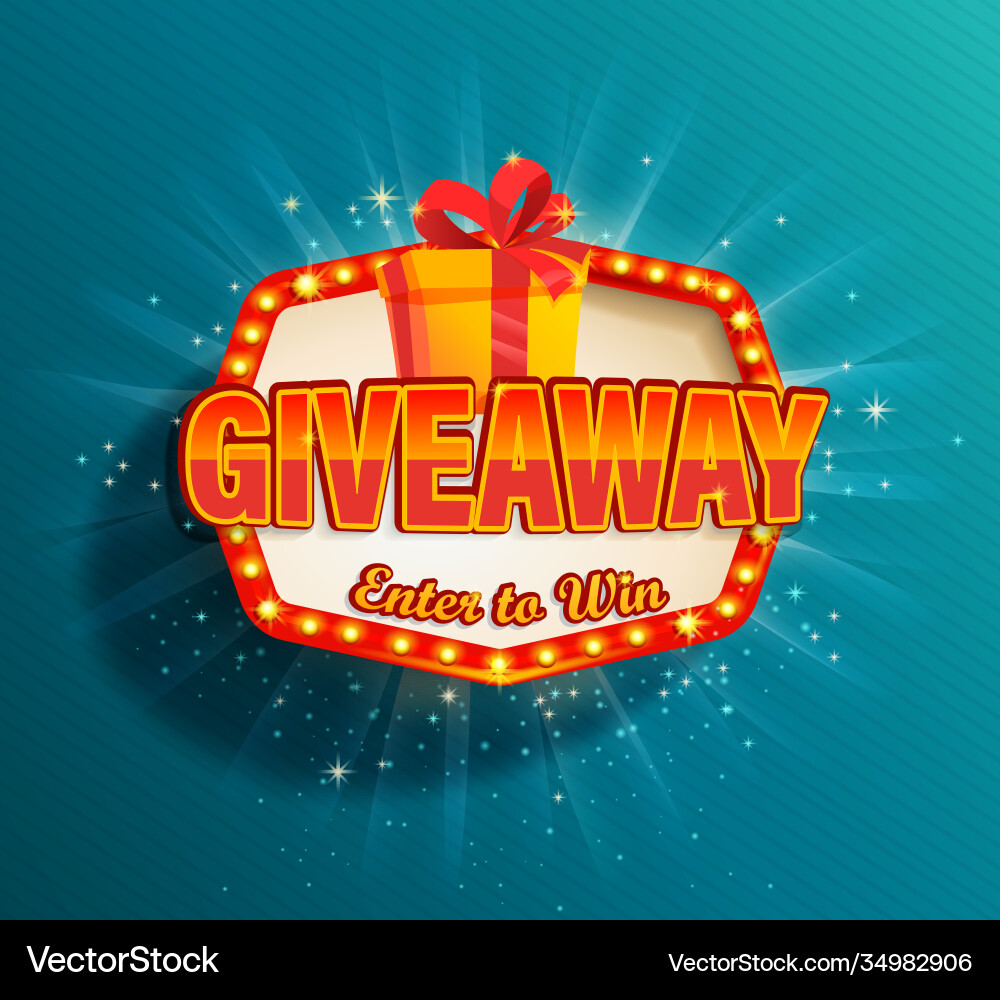 Giveaway banner win poster in retro light frame Vector Image