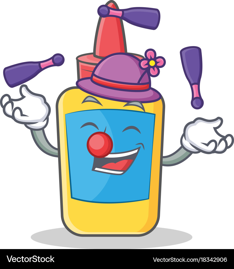 Juggling glue bottle character cartoon Royalty Free Vector