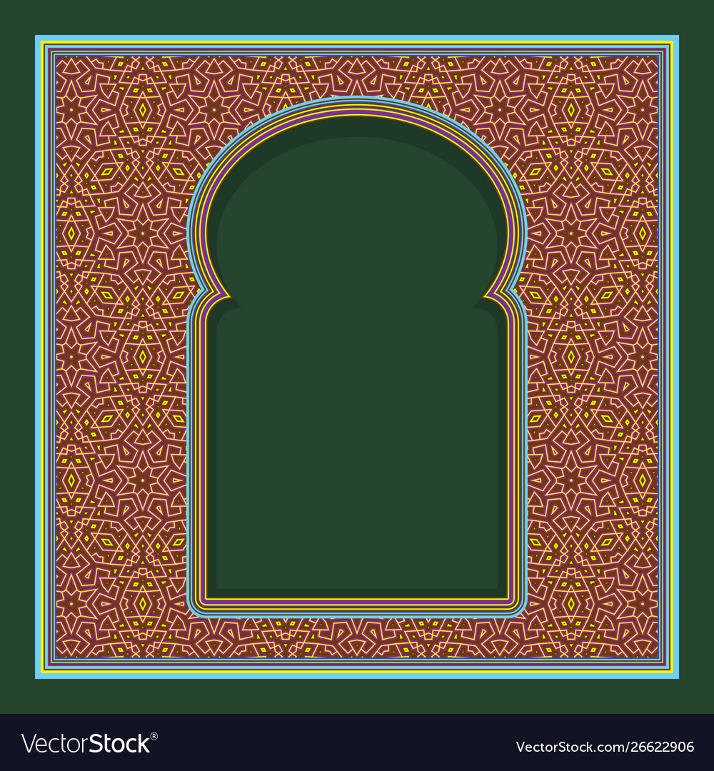 Patterned arched window frame in oriental Vector Image