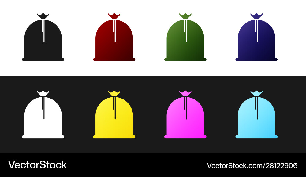 Set pirate sack icon isolated on black and white Vector Image