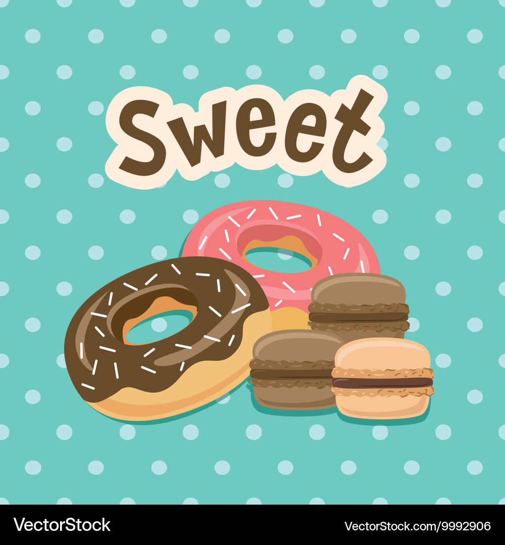 Sweet label with donut on polka-dot background Vector Image