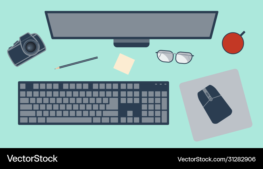 Workplace with monitor keyboard mouse pad Vector Image