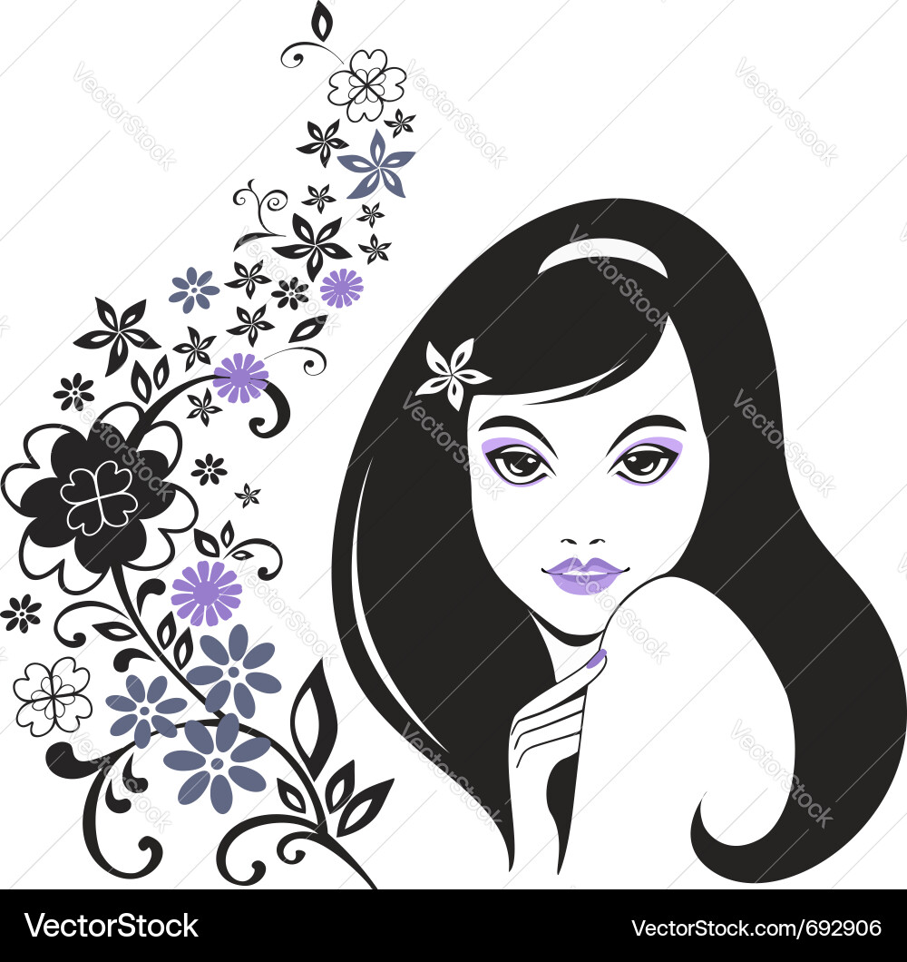 Young girl with flowers Royalty Free Vector Image