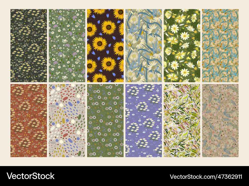 Big set of seamless floral patterns Royalty Free Vector