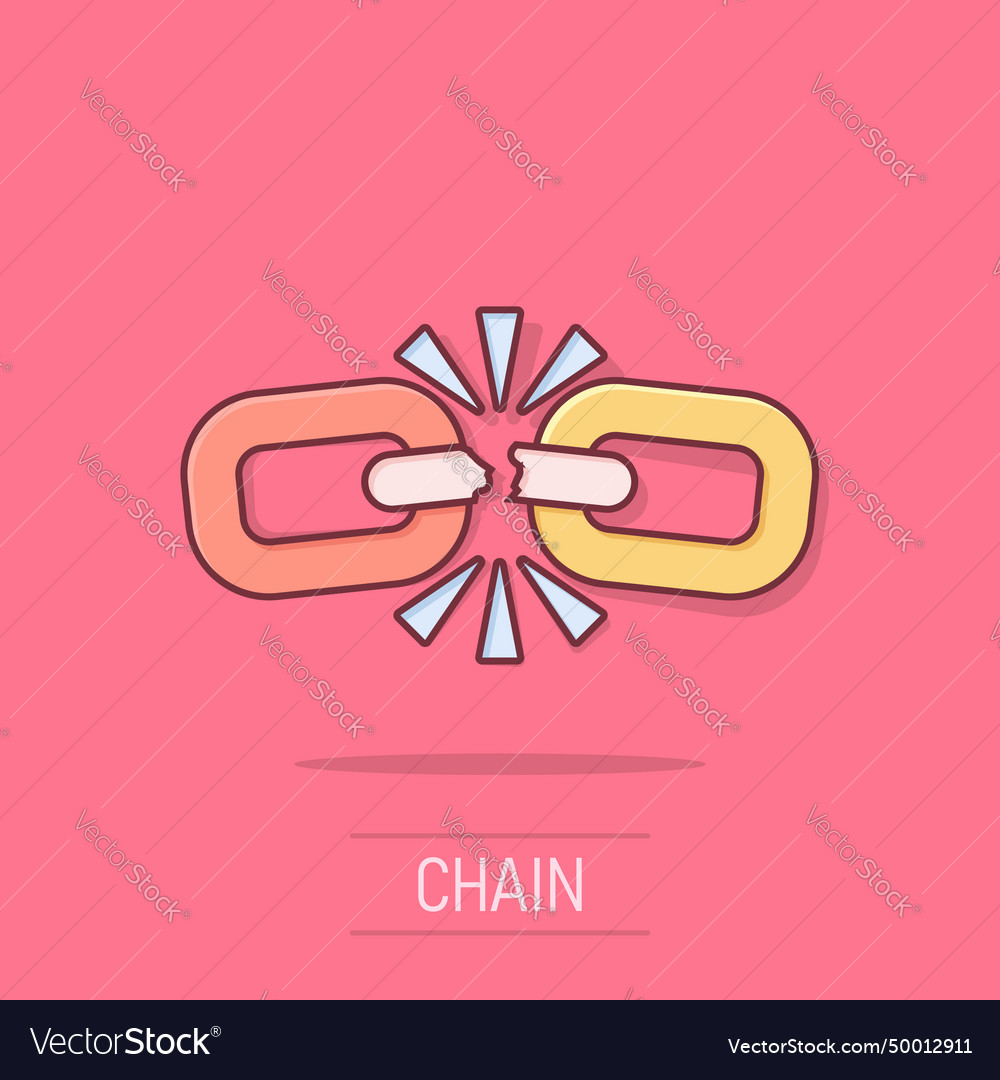 Broken chain sign icon in comic style disconnect Vector Image Broken chain sign icon in comic style disconnect Vector Image