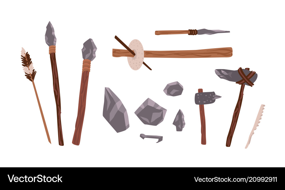 Collection of prehistoric stone tools bundle of Vector Image