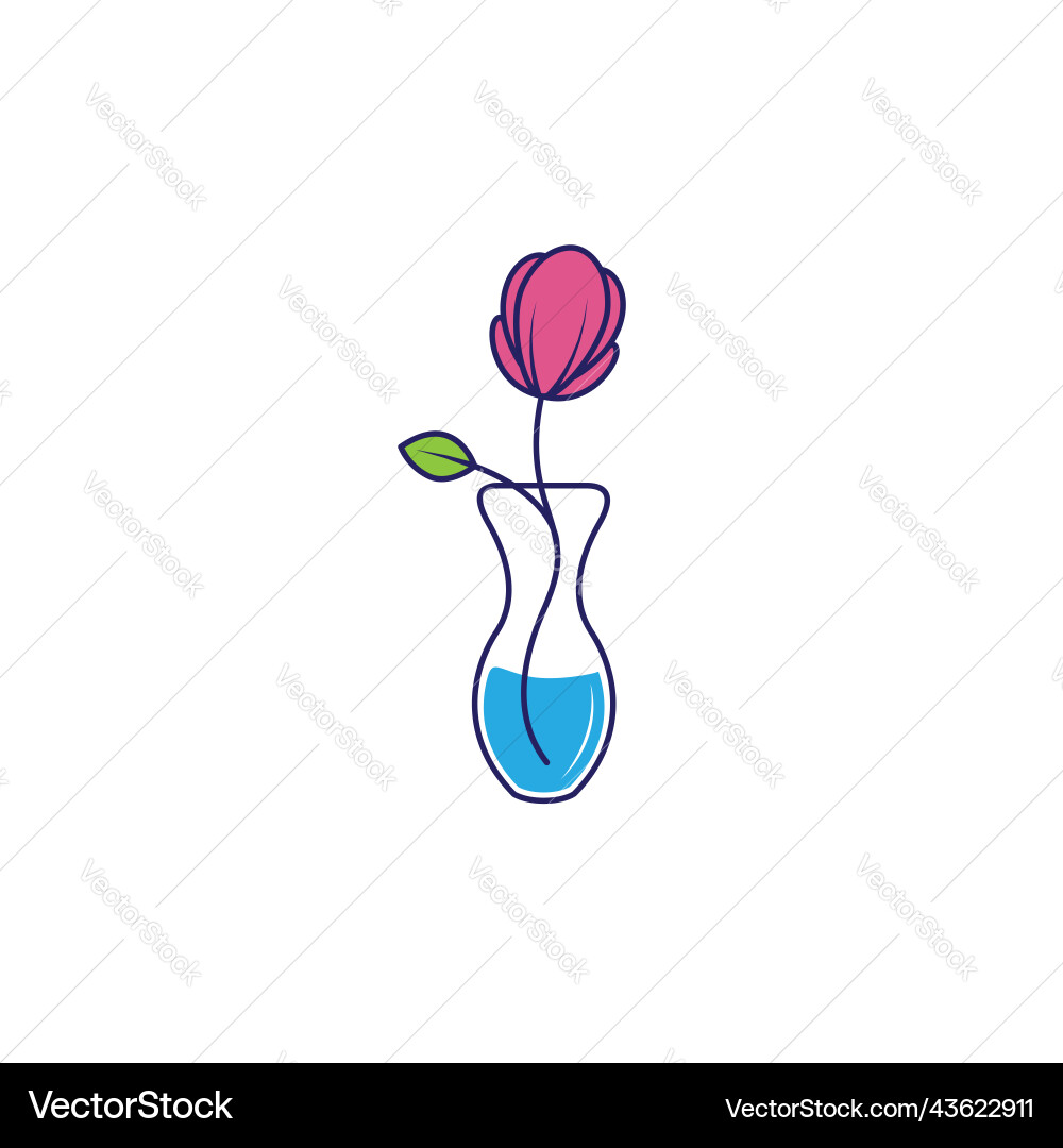 Colorful table vase with rose logo design Vector Image