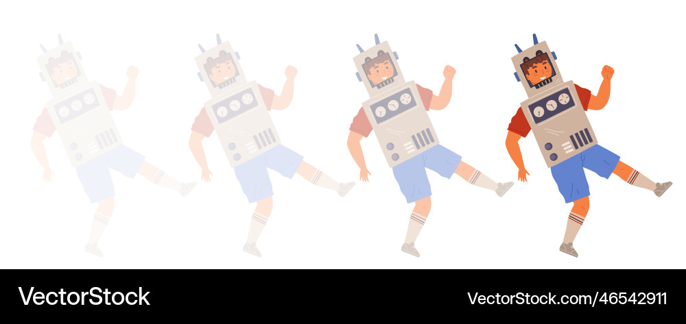 Cute boy wearing cardboard battle bot suit Vector Image