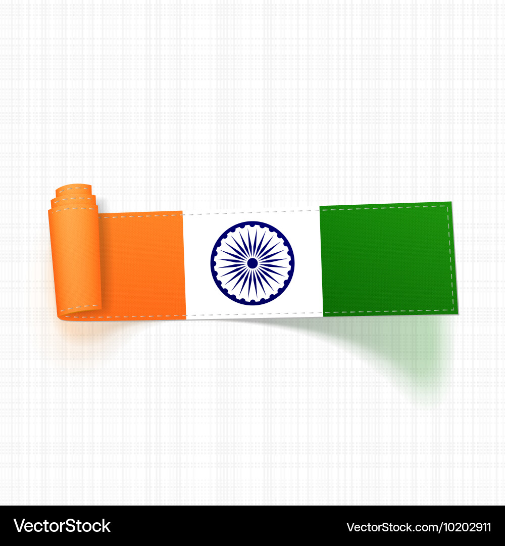 India flag on realistic scroll paper ribbon Vector Image
