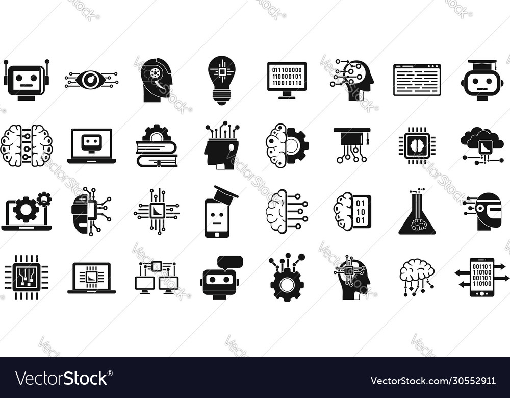 Machine learning data icons set simple style Vector Image