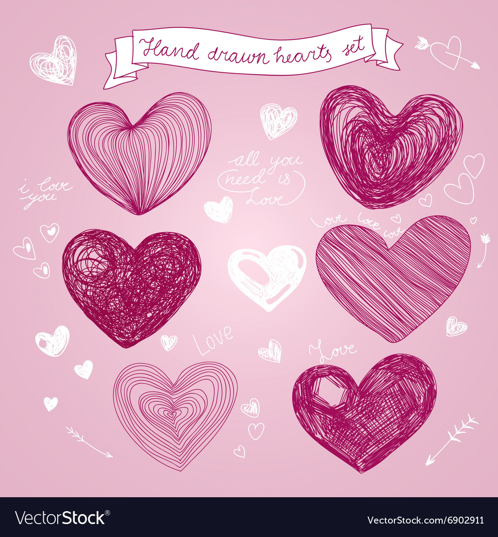 Set of hand drawn hearts Royalty Free Vector Image