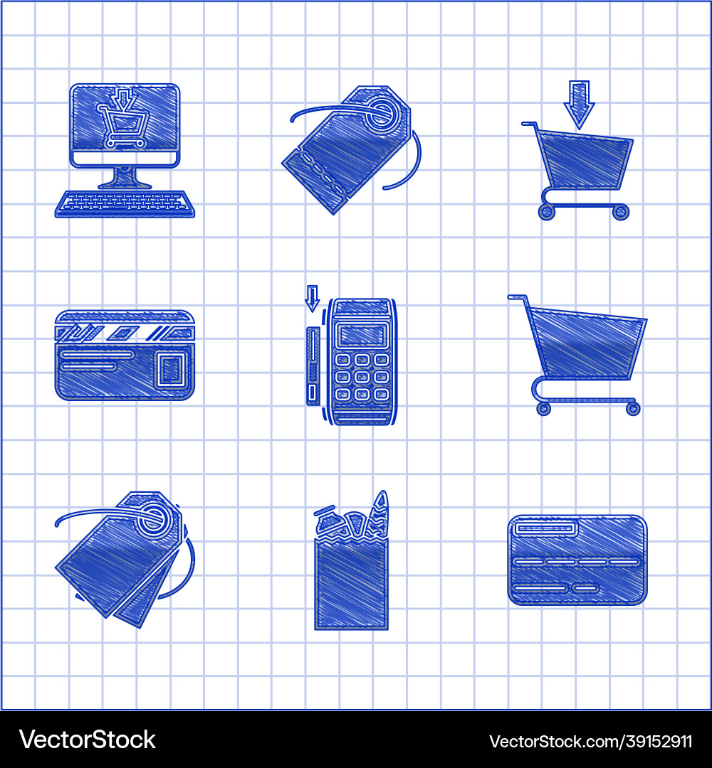 Set pos terminal with inserted credit card paper Vector Image