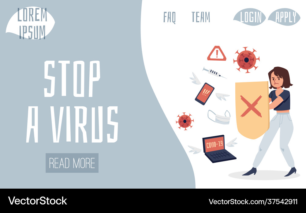 Stop a virus webpage with woman reflecting virus Vector Image
