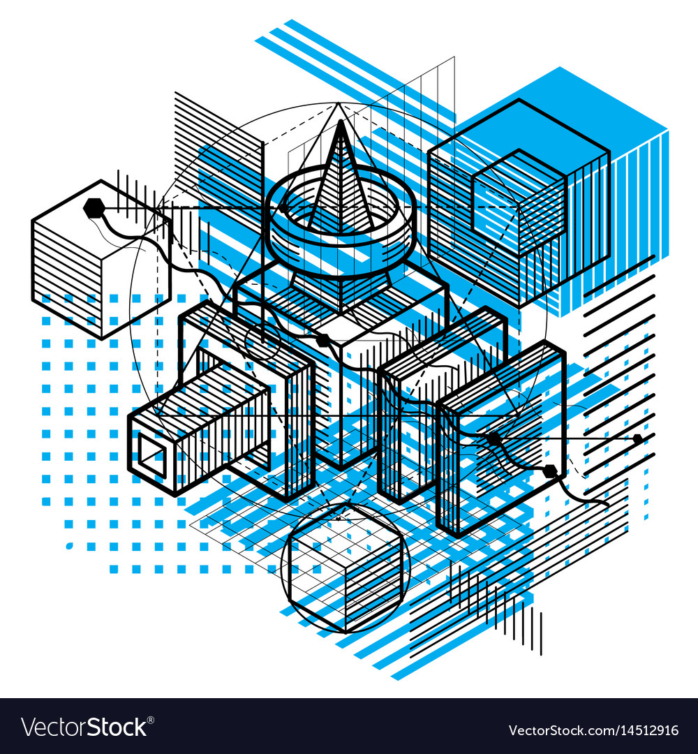 Abstract design with 3d linear mesh shapes Vector Image