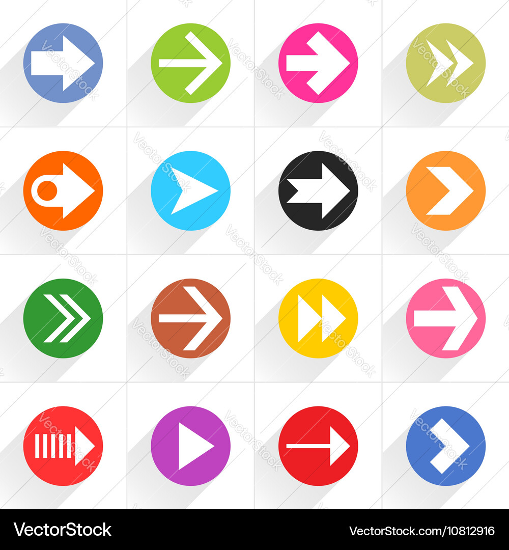 Color arrow icon flat sign with long shadow Vector Image