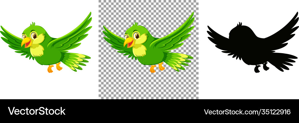 Cute green bird cartoon character Royalty Free Vector Image