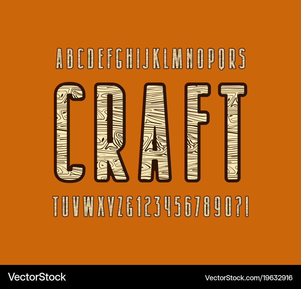 Decorative sans serif font with wooden texture Vector Image