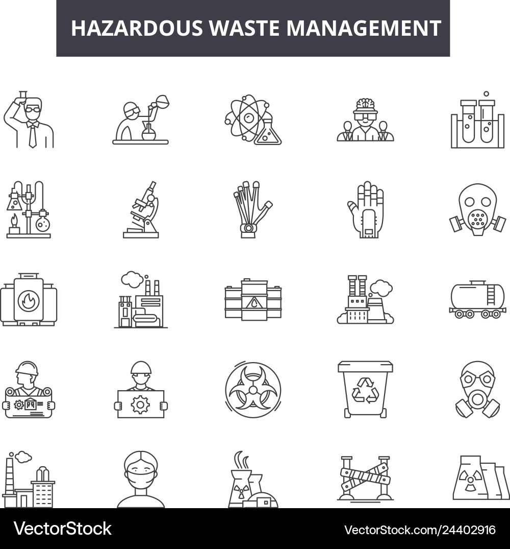 Hazardous waste management line icons for web Vector Image