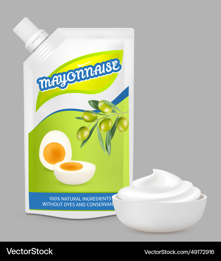 Mayonnaise sauce soft food pack design Royalty Free Vector