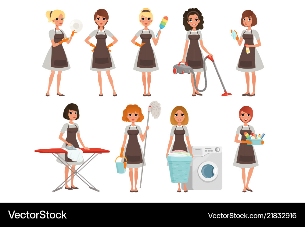 Set of housewives with different equipment Vector Image