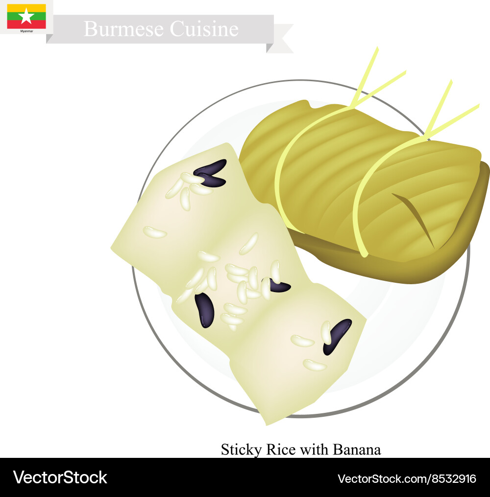 Steamed sticky rice with banana Royalty Free Vector Image