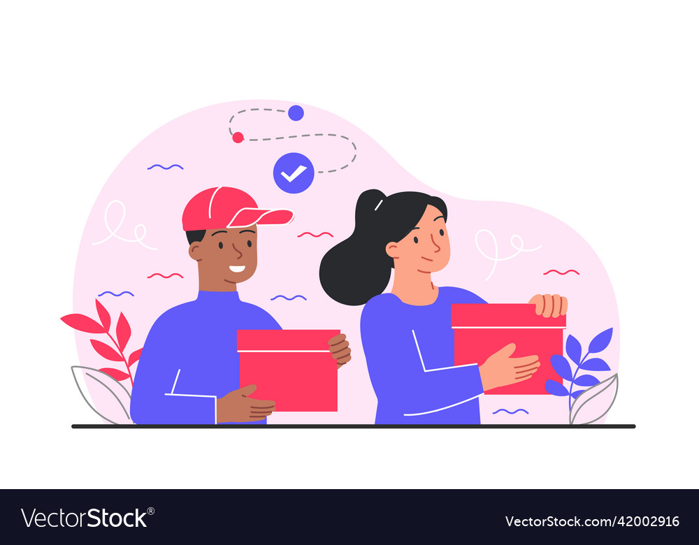 Two couriers with boxes Royalty Free Vector Image
