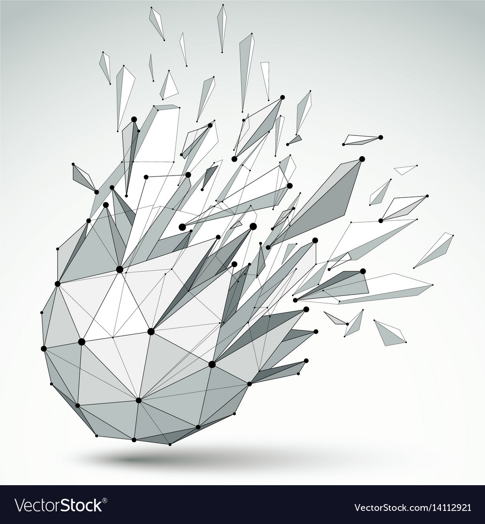 3d Digital Wireframe Object Broken Into Different Vector Image