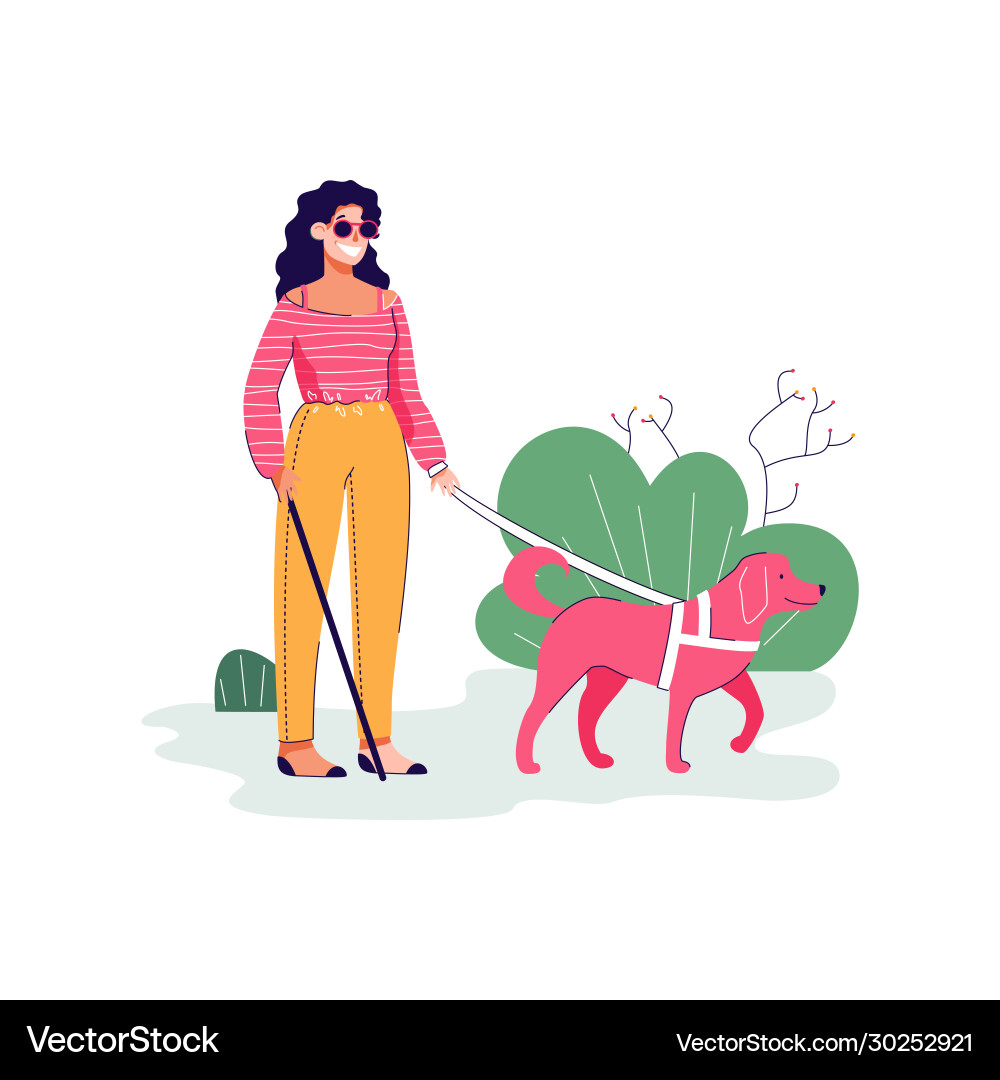 Blind woman character with guide dog flat sketch Vector Image