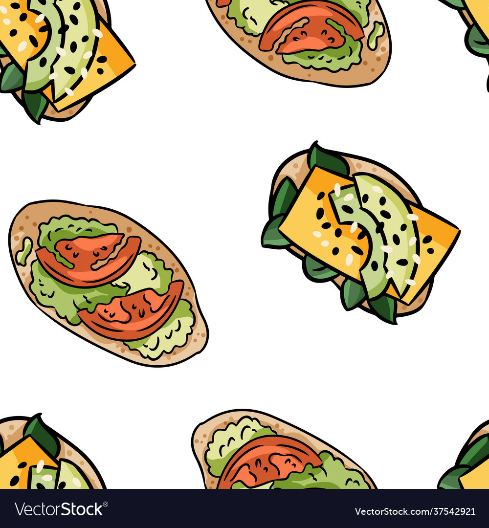 Breakfast toasts doodles seamless border pattern Vector Image