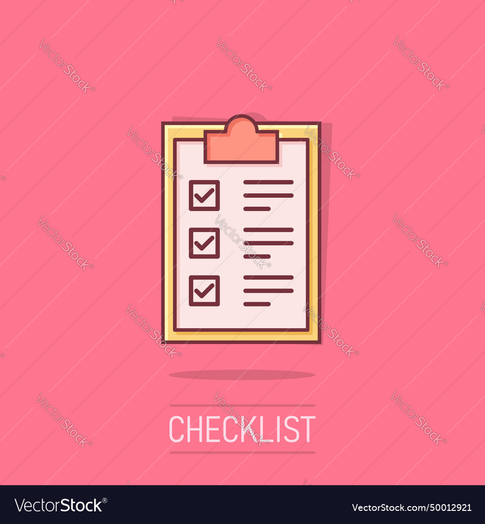 Checklist clipboard sign icon in comic style Vector Image Checklist clipboard sign icon in comic style Vector Image