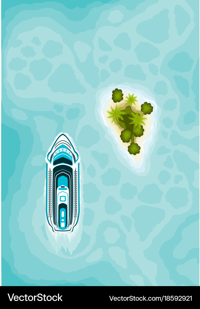 Cruise ship and paradise island top view Vector Image